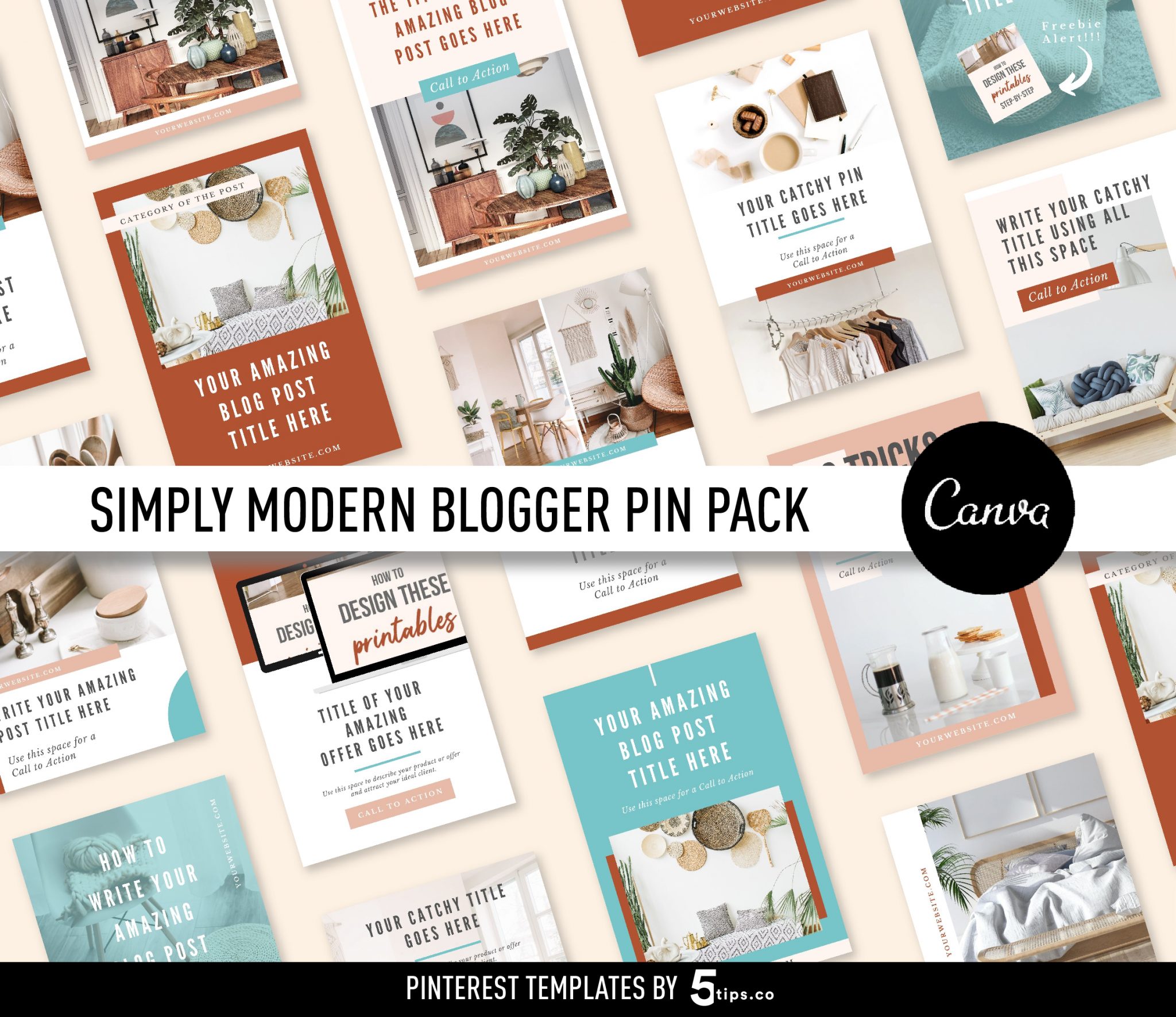 Simply Modern Blogger Pinterest Pin Pack • Canva Templates - 5tips.co